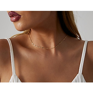 BERISO 14K Gold/Silver Plated Choker Necklace for Women Shining Dots Station Gold Chain Necklace Beads Sparkle Chain Necklace Link Chain Exquisite Jewelry for women