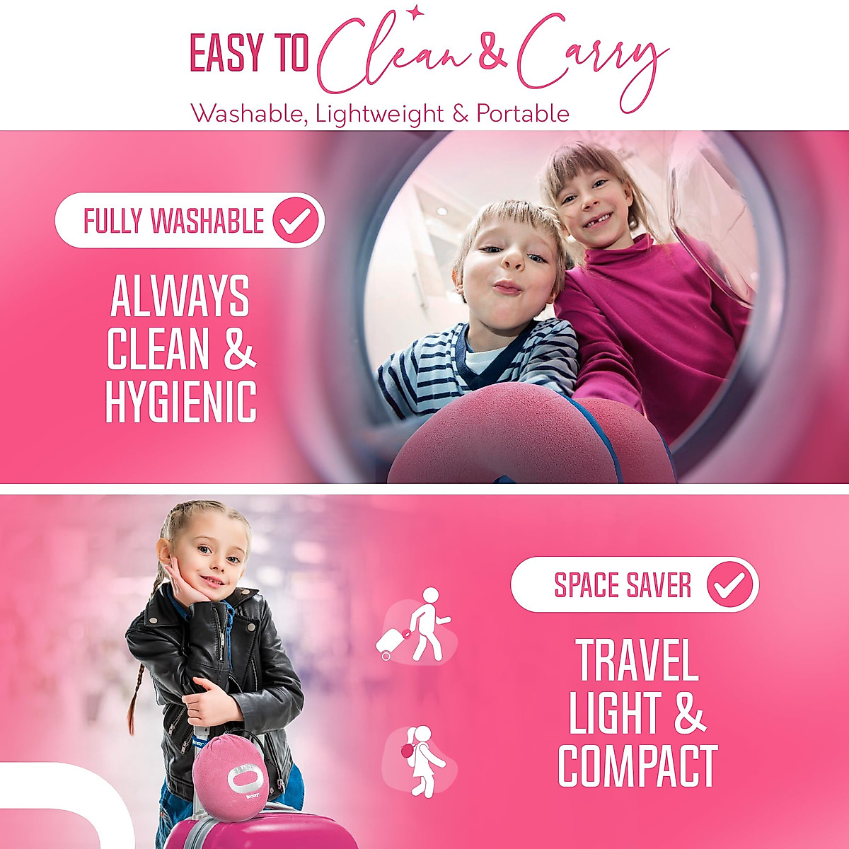 BCOZZY Travel Neck Pillow, Supports The Neck, Head & Chin, Stops The Head from Falling Forward, for car seat & Plane, Small Cat Bag, Pink