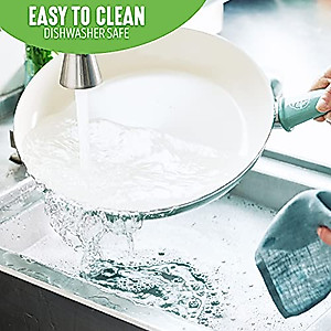 GreenLife Soft Grip Healthy Ceramic Nonstick 7" and 10" Frying Pan Skillet Set, PFAS-Free, Dishwasher Safe, Turquoise