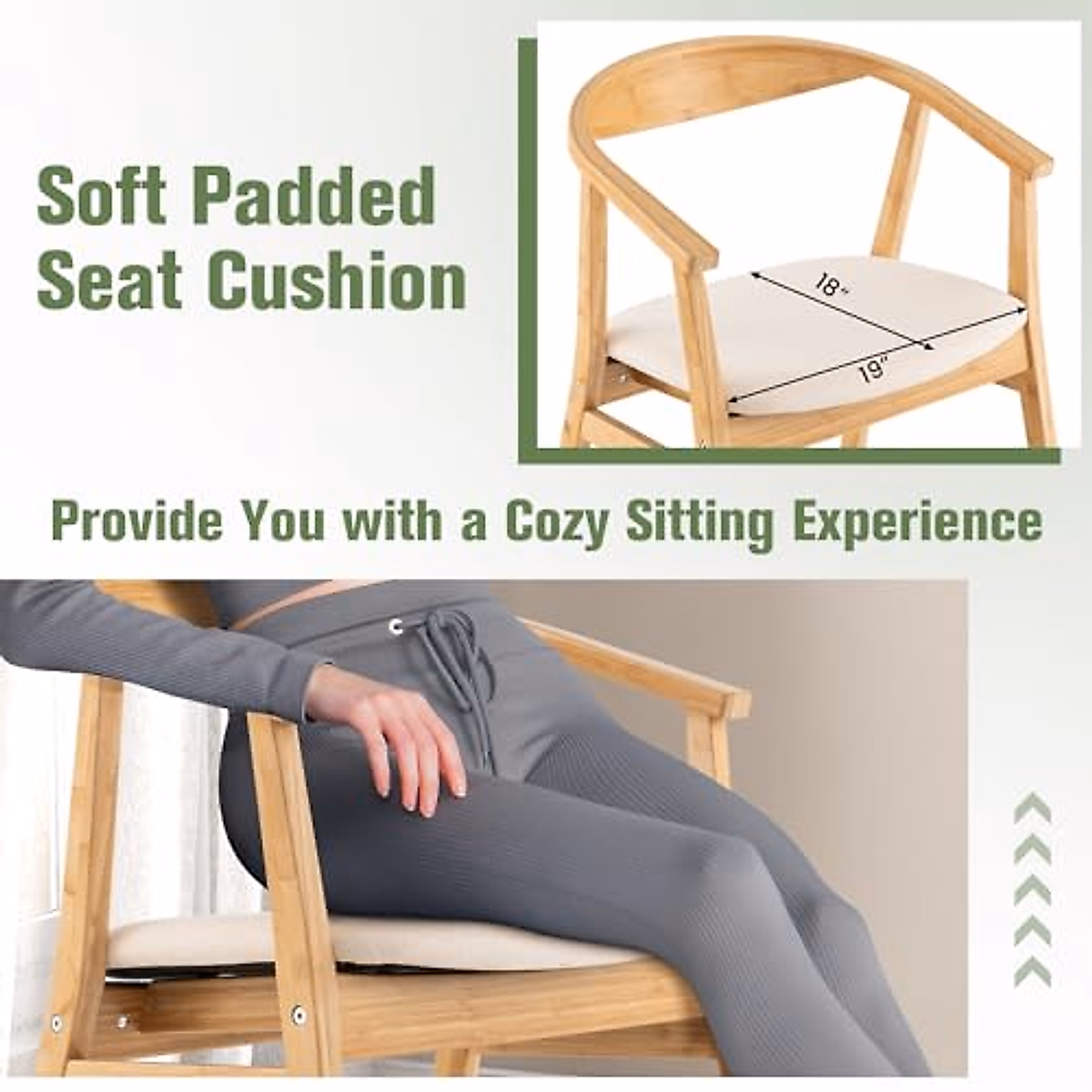 Giantex Bamboo Accent Chair - Wood Natural Boho Accent Dining Chairs with Armrest and Curved Backrest, Accent Arm Chair for Living Room, Dining Room, Small Space