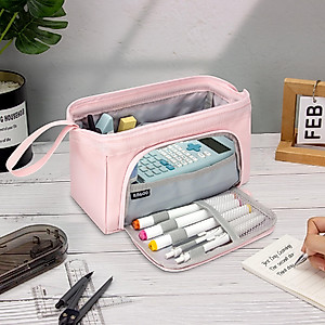 Vocuer pencil case big pencil pouch pencil box large pencil bag for school, pen cases for adults special pencil cases for girls cute aesthetic big capacity pencil bags with zipper(Pink)