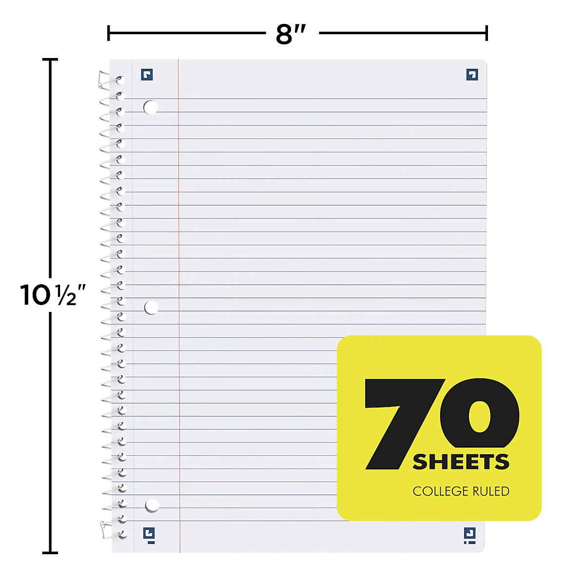 Hamelin, Spiral Notebooks College Ruled, 70 sheets, 8"x10" Assorted Colors, Value Pack 3