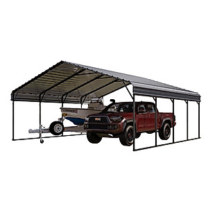 PHI VILLA Outdoor Metal Carport 20' x 20', Carport Canopy Tent Heavy Duty, Garage Car Shelter Shade with Metal Roof, Frame and Bolts for Car, Truck and Boat