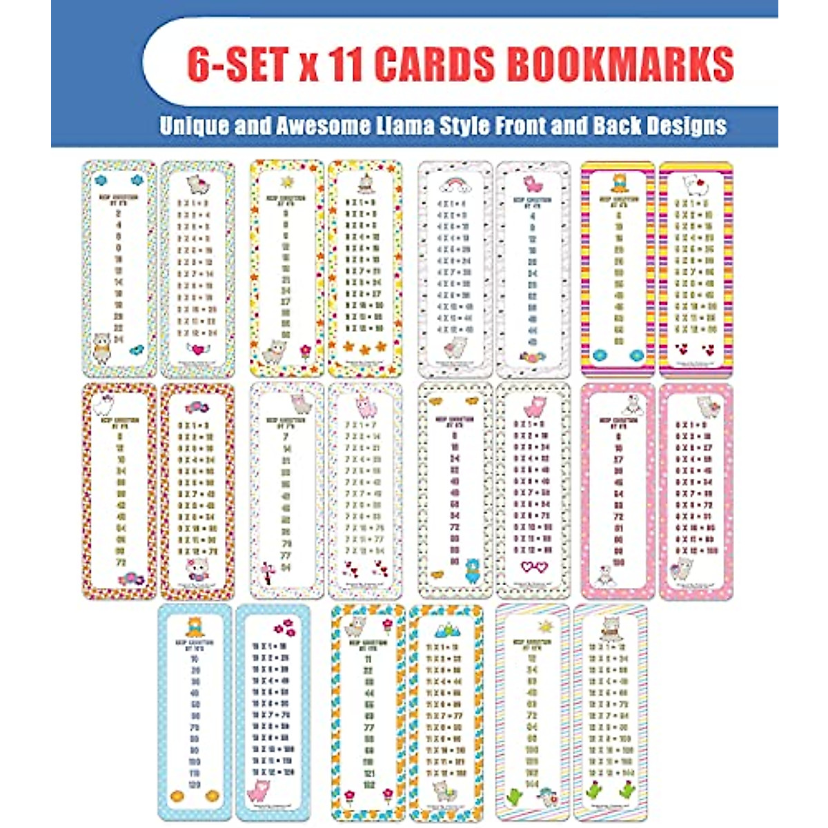 Creanoso Skip Counting Chart Bookmark Cards - Llama Theme (6-Set X 11 Cards) – Stocking Stuffers Gifts Page Clippers Corporate Giveaways