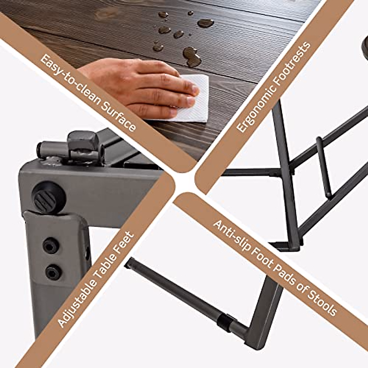 COSTWAY Bar Table and Stools Set of 3, Round Pub Bistro Table with 2 Foldable Stools, Heavy-Duty Steel Frame, Modern Table and Chairs Set for 2, Kitchen Dining Set for Apartment, Restaurant, Bar