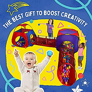 Playz 4pc Pop Up Children Play Tent w/ 2 Crawl Tunnel & 2 Tents - Kids Tents for Boys, Girls, Babies & Toddlers for Indoor & Outdoor - Large Children Playhouse Ball Pit w/Storage Case