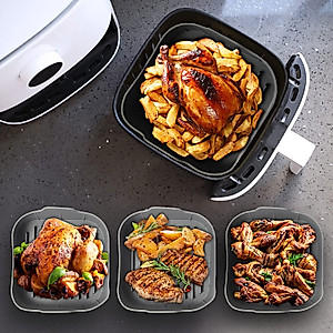 Air Fryer Silicone Pot, Silicone Air Fryer Liners 8.1 inch Square Air Fryer Basket, Replacement of Parchment Liner Paper, Easy Cleaning Food Safe Air fryers Oven Accessories with Heat-proof Gloves