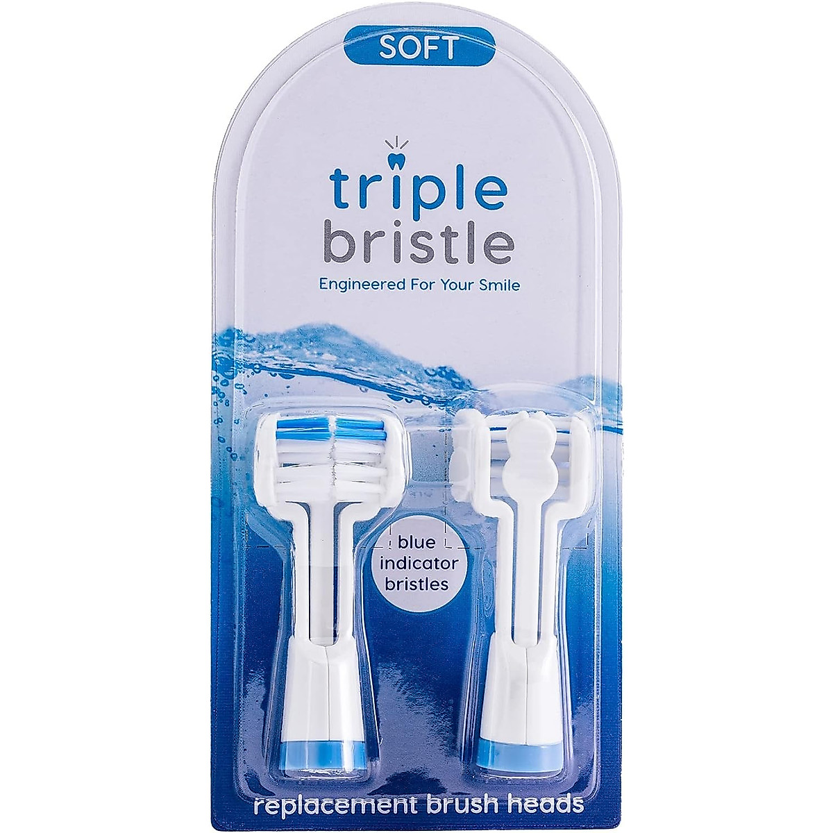 Triple Bristle Replacement Brush Head Refills | Innovative 3 Head Design | Compatible with Triple Bristle Brand Sonic Toothbrush | Color Changing Indicator Bristles | 2 Pack (Blue)