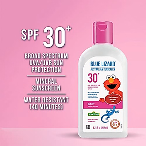 Blue Lizard Baby Mineral Sunscreen with Zinc Oxide, SPF 30+, Water Resistant, UVA/UVB Protection with Smart Bottle Technology - Fragrance Free, 8.75 oz