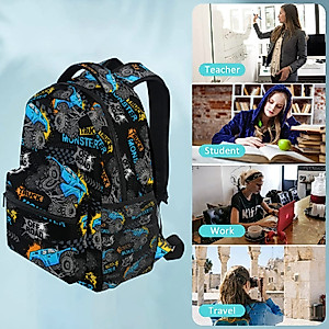 QUGRL Monster Truck Car School Backpack for Girls Boys Urban Style Modern Large Bookbag Laptop Computer Bag Casual Hiking Travel Daypack Backpack Schoolbag for Teens College 16 Inch
