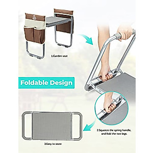 DEERFAMY Garden Stool, Garden Kneeler and Seat Load Capacity 350 Lbs, Folding Garden Chair for Kneeling and Sitting, Heavy Duty Kneeling Bench with Extra Kneeling Pad, 2 Tool Pouches, Digging Gloves