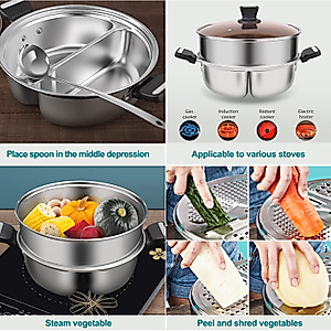 Shabu Shabu Pot, Yuanyang Pot, Weldless Pot with Steam Grill, 304 Stainless Steel Pot with Divider, Cookware with 2 Soup Ladles, 11.8 inch, 4.6 Quart, Not for Sale in China
