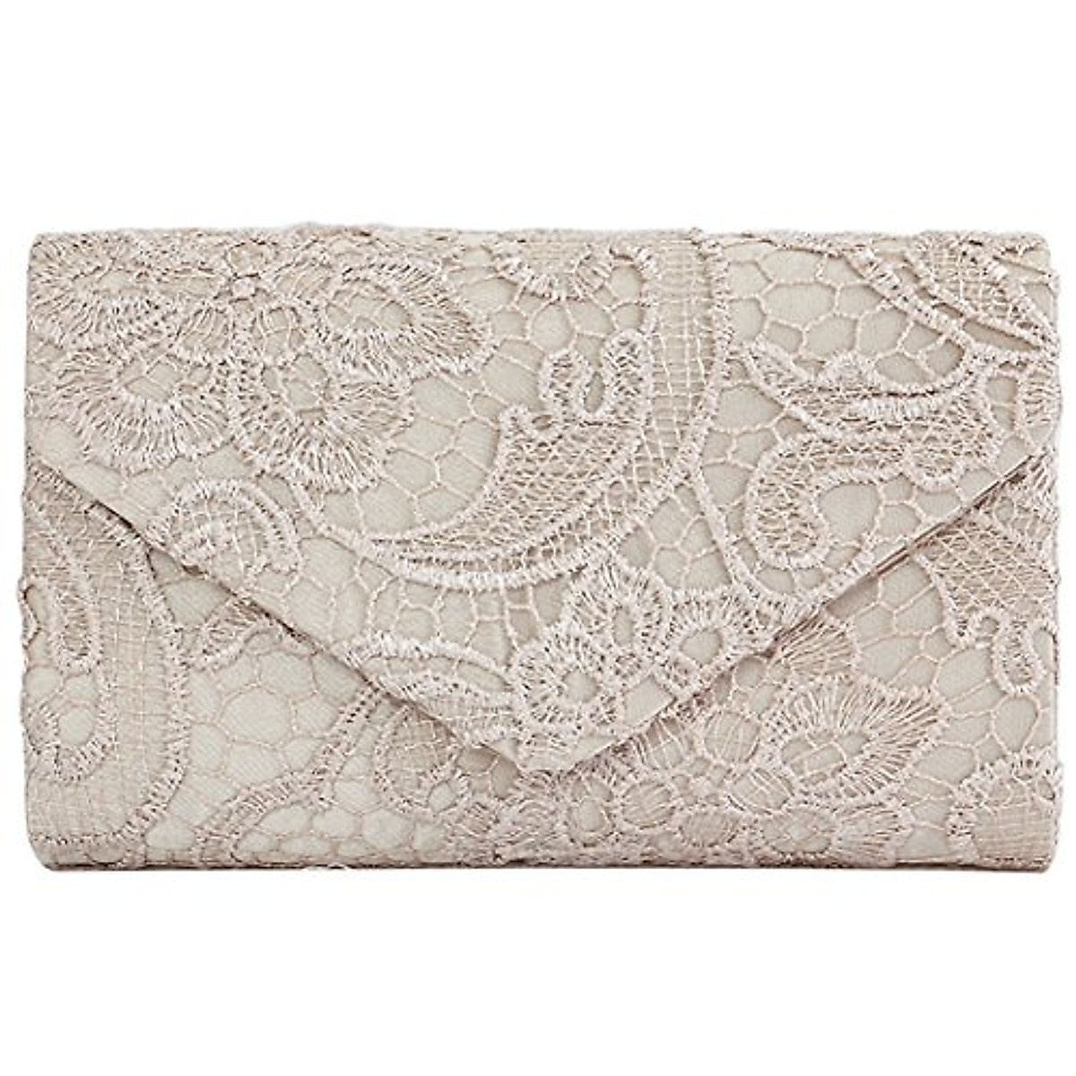 U-Story Womens Floral Lace Satin Evening Envelope Clutch Bridal Wedding Handbag Purse (Champagne)