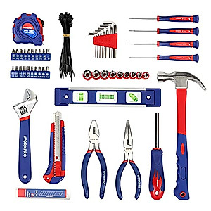 WORKPRO Home Tool Kit, 100 Piece Kitchen Drawer Household Hand Tool Set with Easy Carrying Pouch