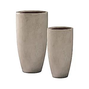 Kante 31.4" and 23.6" H Weathered Concrete Finish Concrete Tall Planters Large Outdoor Indoor Decorative Plant Pots with Drainage Hole and Rubber Plug, Modern Tapered Style for Home and Garden