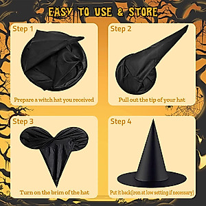 LUOBO Witch Hat, 10 Pieces with 100 Yards Hanging Rope for Halloween Yard Decoration. Black, Oxford Fabric, Collapsible Design, Hand Wash Only, All Ages, Halloween Celebrators