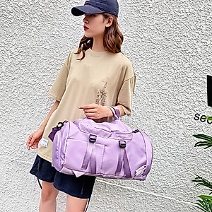 fancyfree Multipurpose Travel Backpack, Large Capacity Gym Duffle Bag, Daily Sport Backpack Tote with Individual Shoe Pockets for Men and Women (Purple)