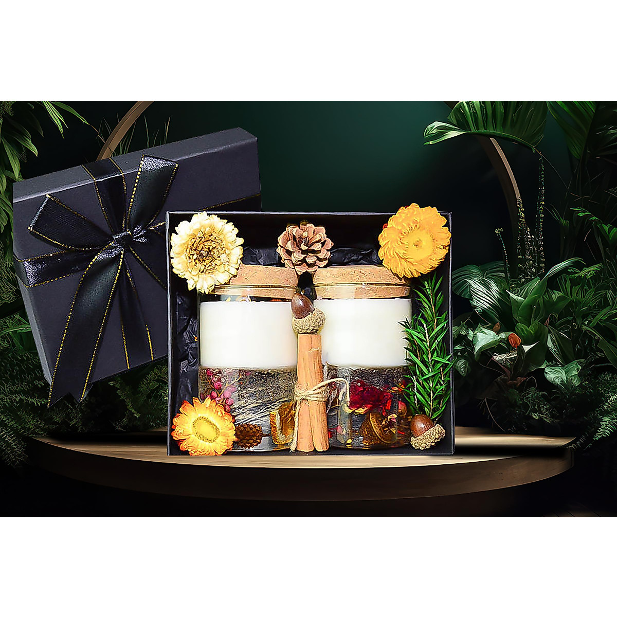 Crystal Candle Gift Set, Organic Natural Flowers in Yelly, Aromatherapy, Healing Gemstones, Botanical Scented Fragrance, Manifestation, Intention, Gel Candle, Christmas, Mother’s Day, Gift for Woman