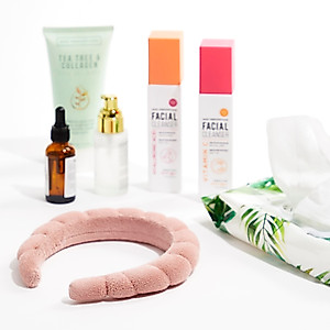 Nicole Miller Spa Headbands (4 pack) | Terry Cloth Headband for Women and Girls - Comfortable and Absorbent Hair Holder for Facials, Makeup Removals, and Showers | Black, Pink, White, and Blue