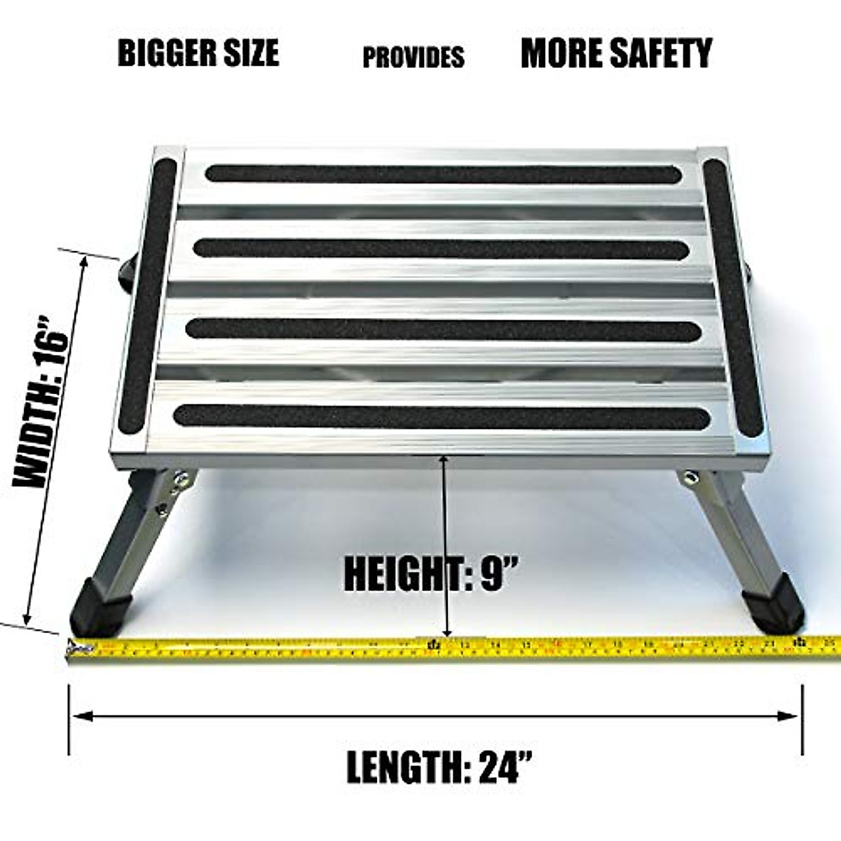 GOGOOD Aluminum Folding Platform Steps RV Step Stool with Anti-Slip Surface & Rubber Feet for Motorhome, Trailer, SUV, Also for Kitchen & Office, 440LB Capacity