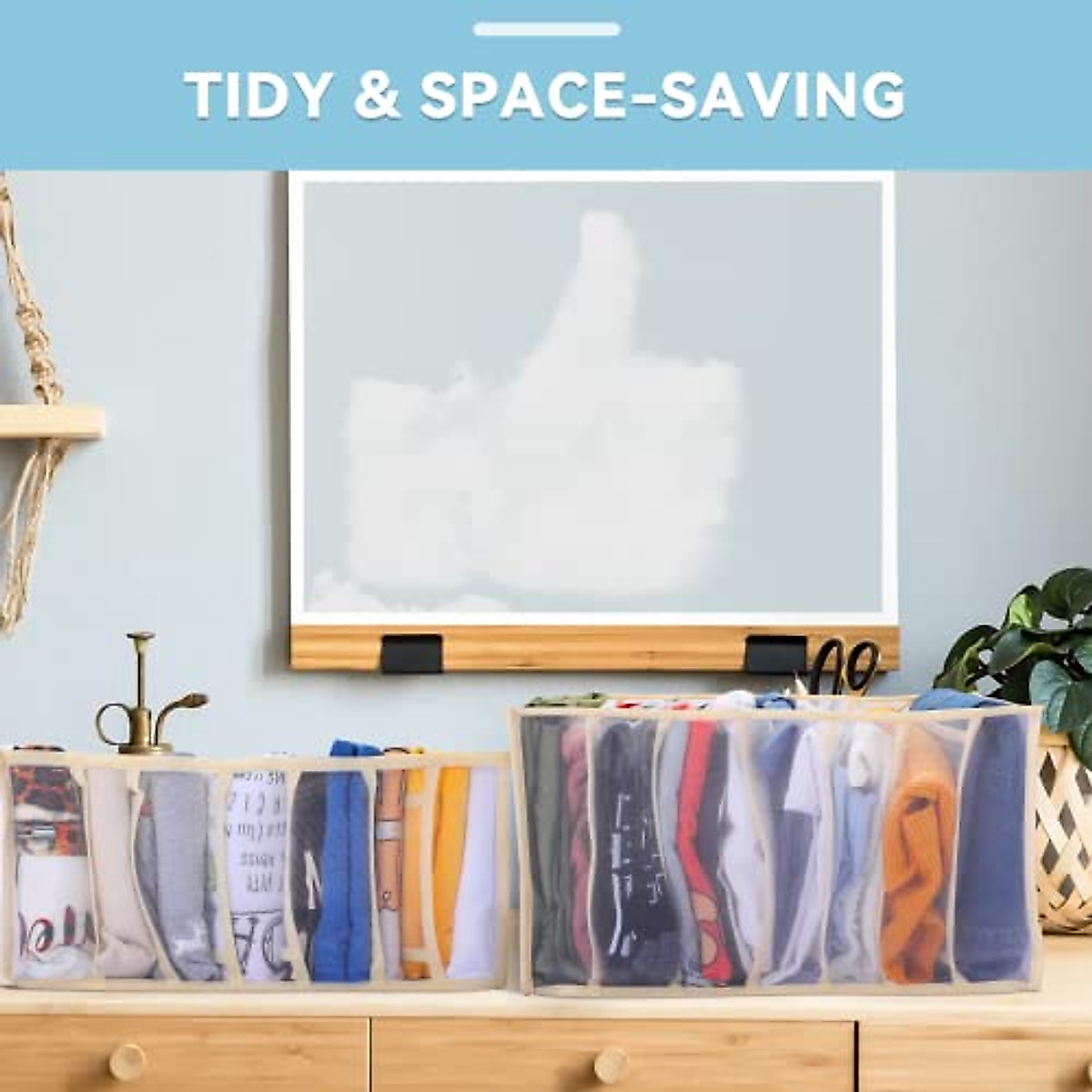 AKEYDIY Wardrobe Clothes Organizer,Extra Large jean organizer for closet,7 Grids Portable Storage Drawer Organizer Clothes,Foldable Mesh Separation Box for Folded Clothes,Pants,Shirts (Upgraded,2 L)