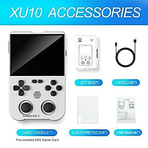 XU10 Retro Handheld Game Consoles, 3.5 inch IPS Screen, XU10 with a 64G Card Pre-Loaded 8000 Games, Support 20+ Kinds of Games Formats, with 3000 mAh battery life 6-8 hours White