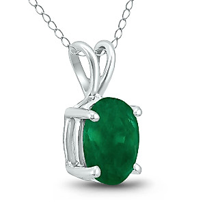 SZUL 14K White Gold 5x3MM Oval Emerald Pendant