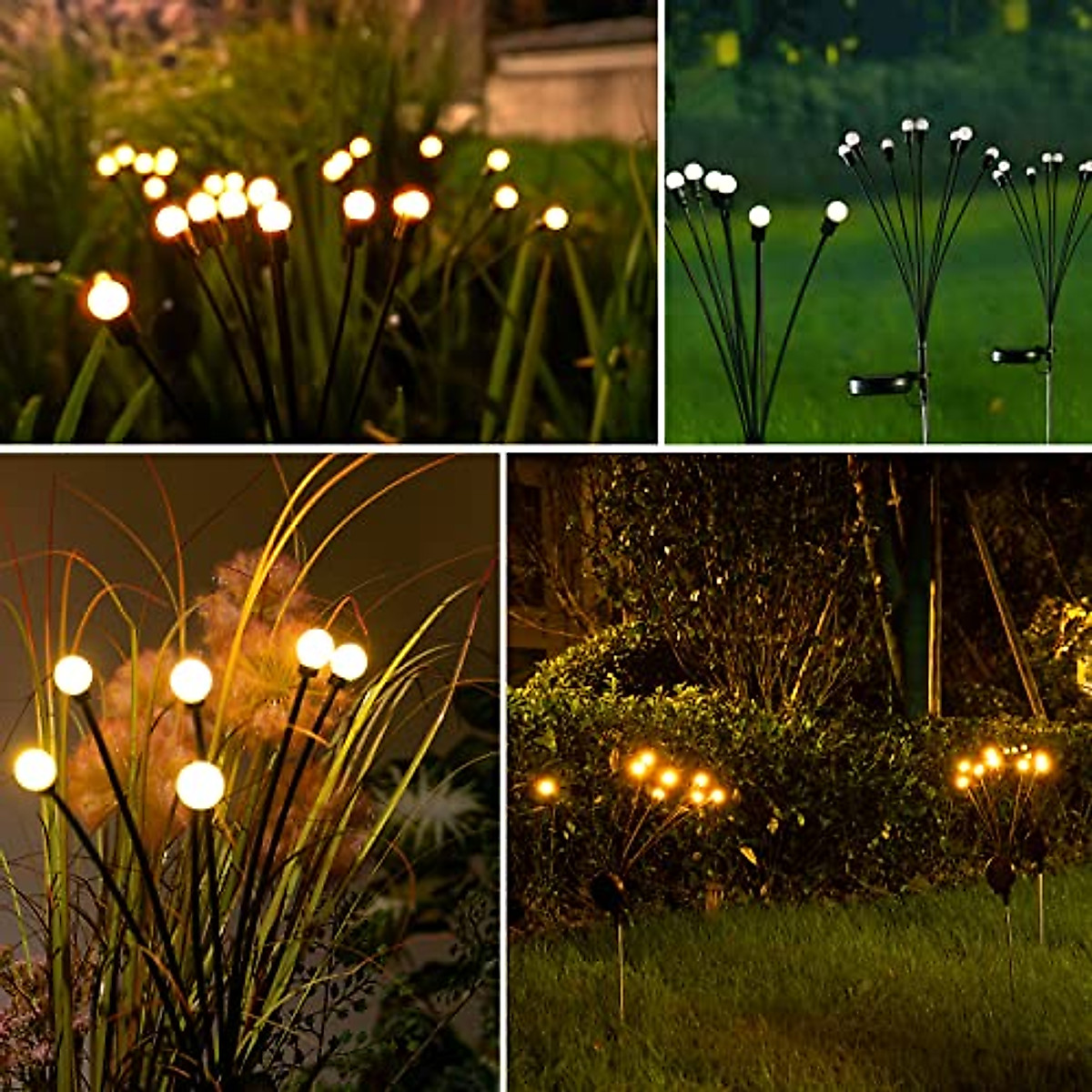 Pelican Mate 6 LED Solar Powered Garden Lights, Firefly Swaying Starburst Light Outdoor Waterproof for Pathway Yard Patio Landscape Decorative, Warm White 2PACK