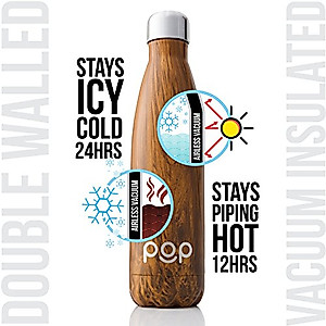 POP Design Stainless Steel Vacuum Insulated Water Bottle, Keeps Cold 24hrs or Hot for 12hrs, Sweat & Leak-Proof, BPA Free, 25 Ounce, Zebrana