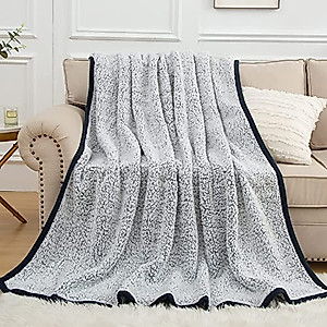 EMME Fuzzy Fleece Throw Blanket 50"x60" Throw Size Ultra Soft Warm Sherpa Blanket Microfiber Cozy Blanket for Couch Sofa Lightweight Fuzzy Thick Reversible Couch Blanket (Navy, 50"x60")