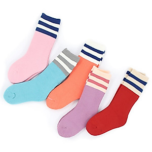 HowJoJo Big Girls Thick Cotton Socks Kids Winter Warm Thermal Crew Seamless Socks 5 Pack 8T/9T/10T