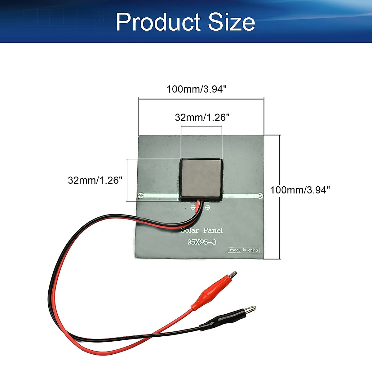 Heyiarbeit 1 Pcs 5.5V 1W Small Polysilicon Epoxy Resin DIY Solar Panel Module 95mm x 95mm/3.74" x 3.74" with Alligator Clip for Outdoor Travel