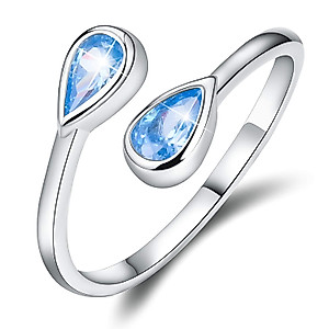 Esberry Gifts✦ 14K Gold Plating S925 Sterling Silver Birthstone Rings Pear Shape Cubic Zirconia Rings Double Gemstone Adjustable Rings Birthday Gifts for Women Girls Mom Mother Wife Girlfriend