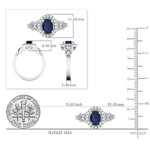 Dazzlingrock Collection 7x5mm Oval Blue Sapphire & Round White Diamond Split Shank Halo Engagement Ring for Women (0.25 ctw, Color I-J, Clarity I2-I3) in 10K White Gold, Size 7.5