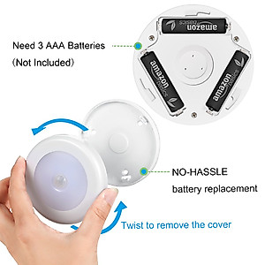 AMIR Upgraded Motion Sensor Light, Cordless Battery-Powered LED Night Light, Stick-Anywhere Closet Light Stair Lights, Wall Lights for Hallway, Bedroom, Kitchen (White - Pack of 6)