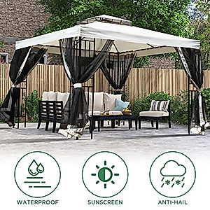 Gazebo Canopy, 10x10 Outdoor Gazebo Backyard Canopy Tent with Mosquito Netting and Double Roof for Party, Wedding, BBQ and Event