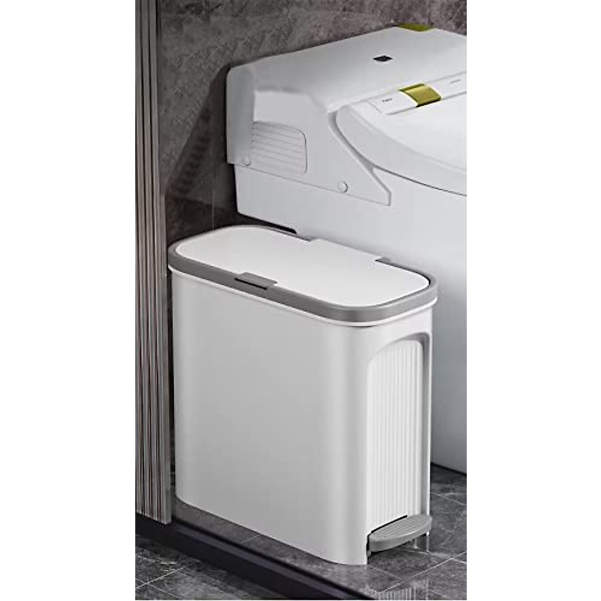 Feisco Small Trash Can with Lid,4 Gallon Trash Can with Foot Pedal and Press Type Lid,Small Bathroom Trash Can Wastebasket Garbage Container Bin for Bathroom Bedroom Kitchen Office (1, White)