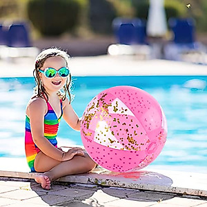 FUTUREPLUSX 2PCS Glitter Beach Balls, 16 Inch Inflatable Beach Balls Confetti Sparkling Balls for Kids Toddlers Sand Toys Summer Pool Party Favors