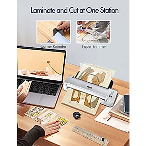 Laminator Machine, SINOPUREN 13-inch Thermal Laminator, with Paper Trimmer, Corner Rounder, 10 Pouches Sheets, Quick Warm-Up, Cold and Hot Laminating for Home/School/Office