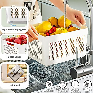 Kearning 5 Pcs Large Airtight Food Storage Containers with Lids&Handle, Fruit Storage Containers for Fridge with Removable Colanders, Leakproof Meal Prep Containers, Bento Box, Organizers and Storage