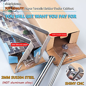 simpletome Kitchen Paper Towels Holder Under Cabinet Adhesive or Drilling Installation Brushed SUS304 Stainless Steel (Silver)