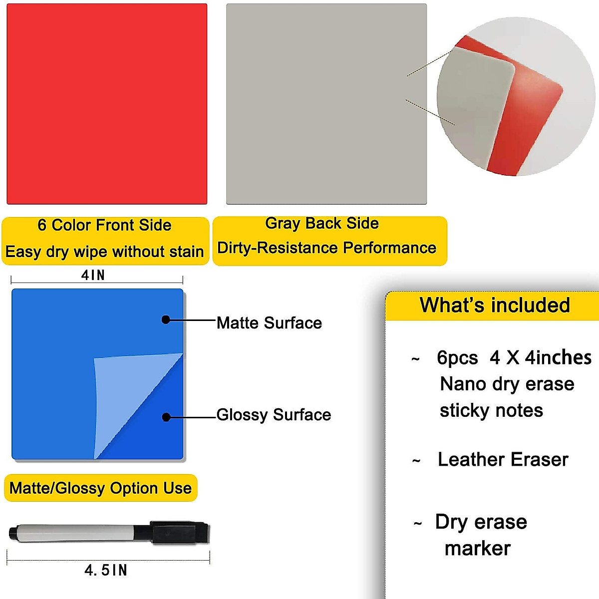 Dry Erase Sticky Notes Reusable - Reusable Dry Erase Stickers Non-Magnetic Whiteboard Stickers for Wall, PC, Wood, Bricks