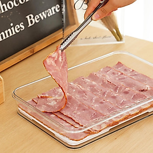 Moretoes 2.2L Fridge Organizer Refrigerator Organizer Bins with Lids Bacon Storage Container - Includes Drain Plate to Keep Bacon Fresh and Delicious