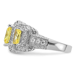 IceCarats 925 Sterling Silver Yellow Radiant Cut White Cubic Zirconia CZ 3 Stone Statement Ring Size 6