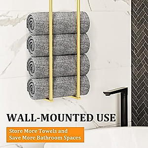 Birosnsy Towel Racks for Bathroom Wall Mounted Rolled Towel Holders Towel Storage Organizer for Small Bathroom Mounted Towel Rack Holds Hand Towels Robes Towels Washcloths in Bathroom/RV/Camper Gold