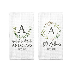 CANARY ROAD Couple Two Towel Set | Personalized Waffle Weave Kitchen Towel | Housewarming Gift | Wedding Gift | Personalized Dish Towel | Engagement Gift