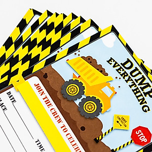 25 Construction Invitations and Envelopes (Large Size 5x7) (25 Pack)