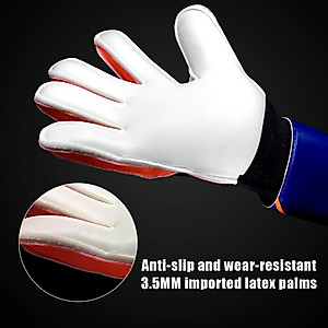 ATHPIK Soccer Goalie Gloves, Junior Indoor & Outdoor Goalkeeper Gloves with Finger Spines Protection and Strong Grip for Kids, Youth, Girls and Boys(Blue,Size 6)