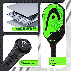 HEAD Extreme Elite Fiberglass Paddle with Honeycomb Polymer Core & Comfort Grip, Green/Black, One Size