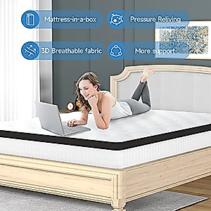wowttrelax Queen Mattress 12 Inch, Hybrid Memory Foam Mattress, Pocket Innerspring Mattress in a Box, 9-Zone Orthopedic Double Mattress Queen Size for Back Pain, Pressure Relief, Medium Firm